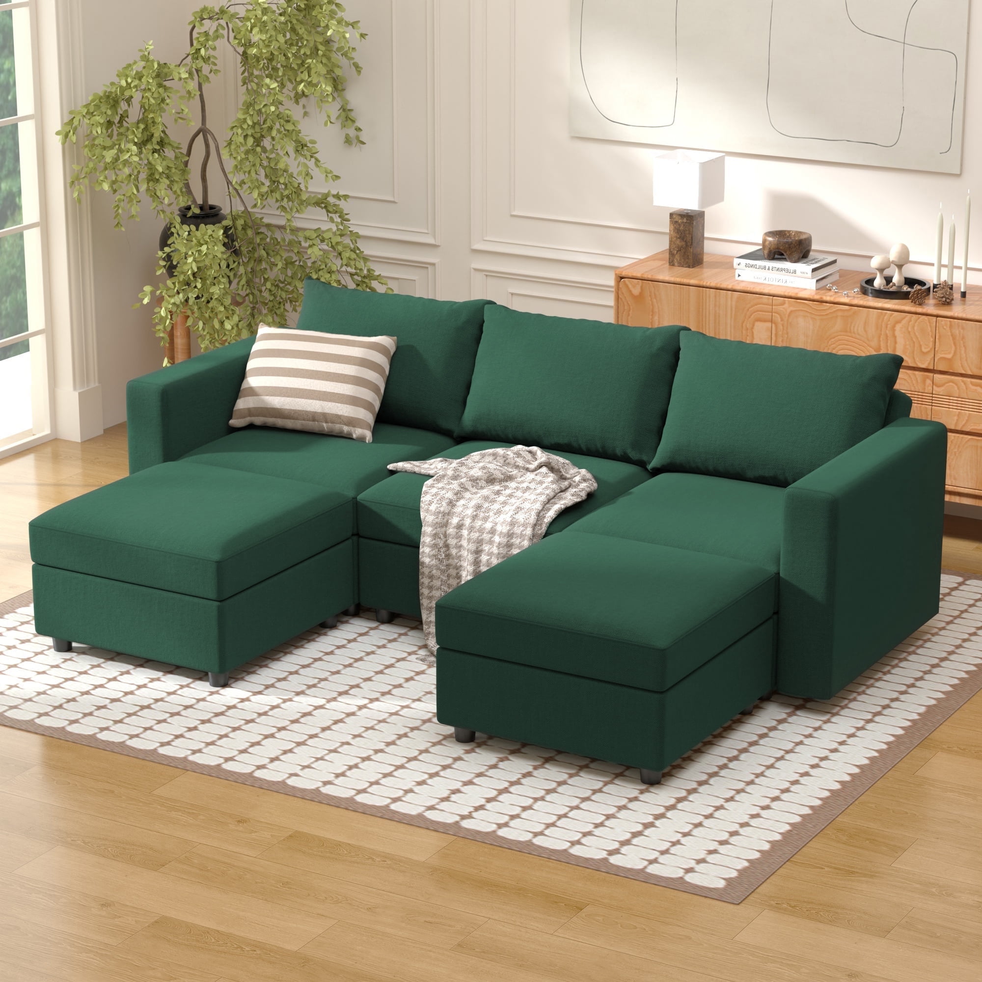 Ainfox 5 Piece Upholsterd Storage Modular Couch Set with Ottoman, Reversible Sleeper Couches ...