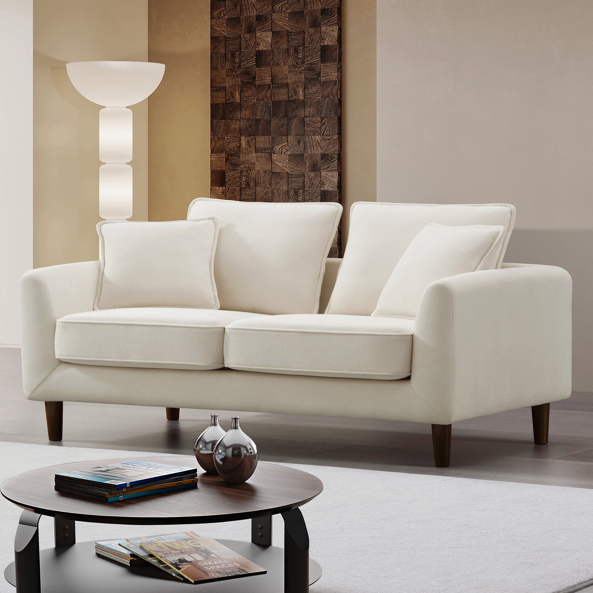 Ainfox 57" W Mid Century Modern Chenille Loveseat Sofa, Solid Wood ...