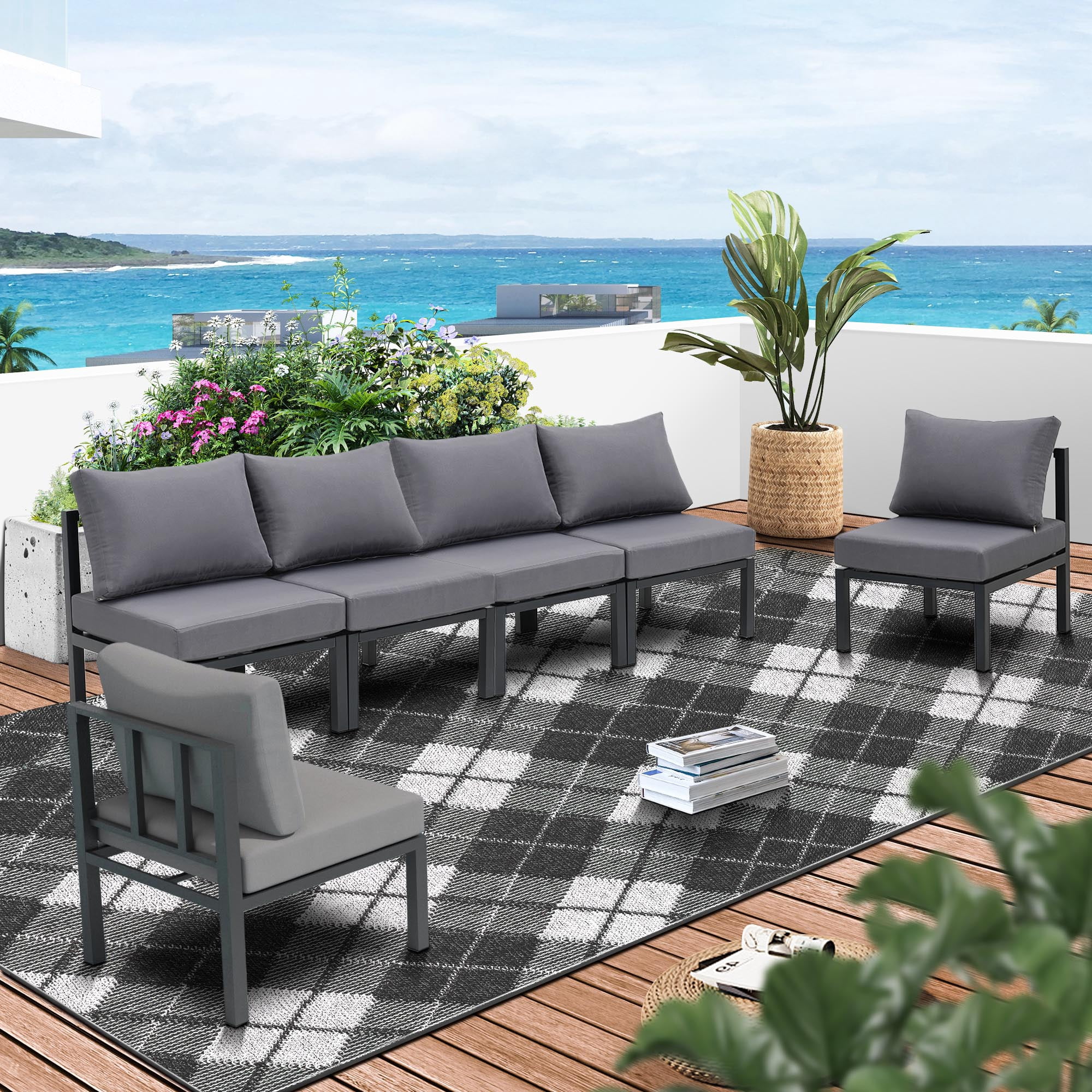 Ainfox 7-Piece Conversation Deck Patio Set - Quality Aluminum Outdoor ...