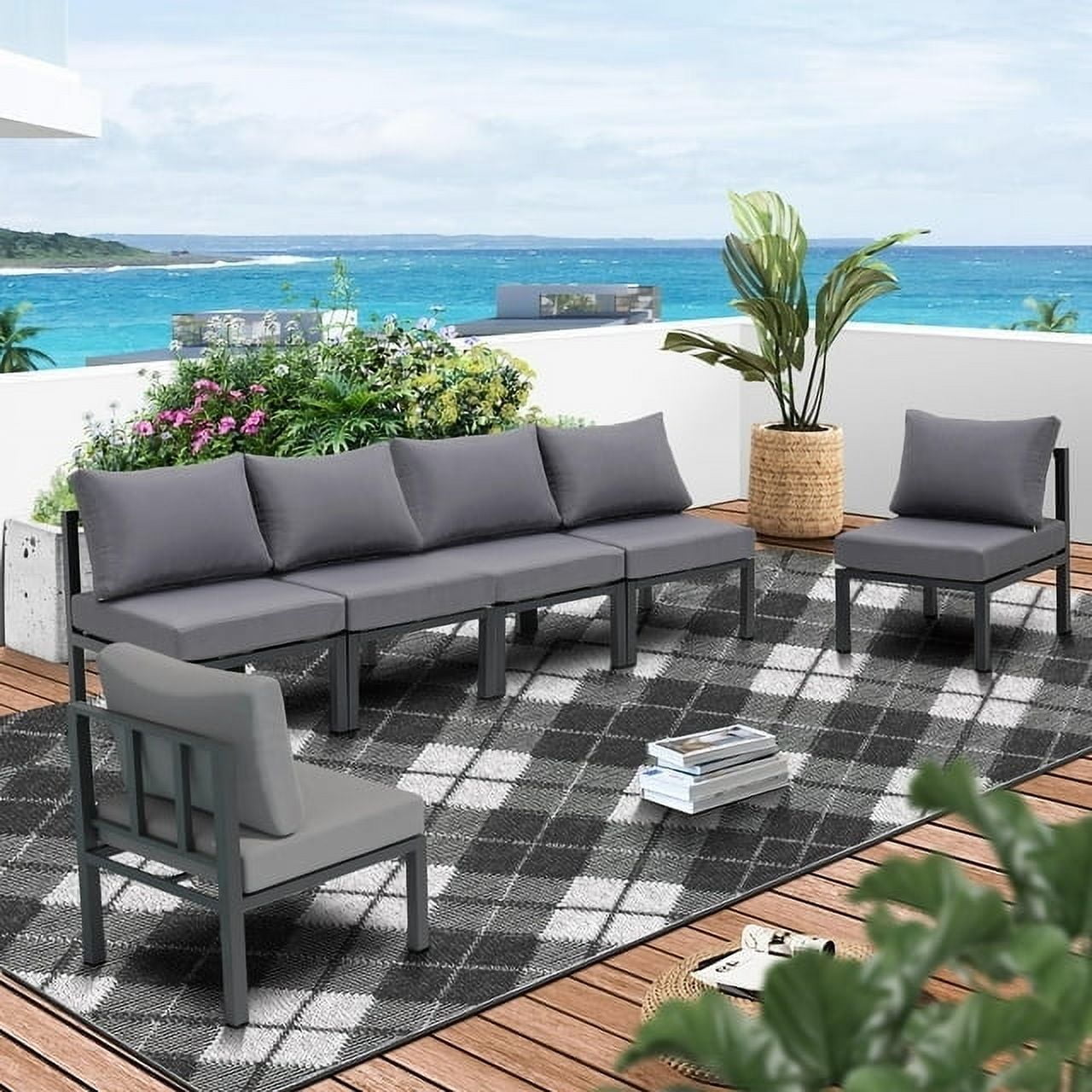 Ainfox 6 Pieces Aluminum Outdoor Sectionals with Items Included, Grey ...