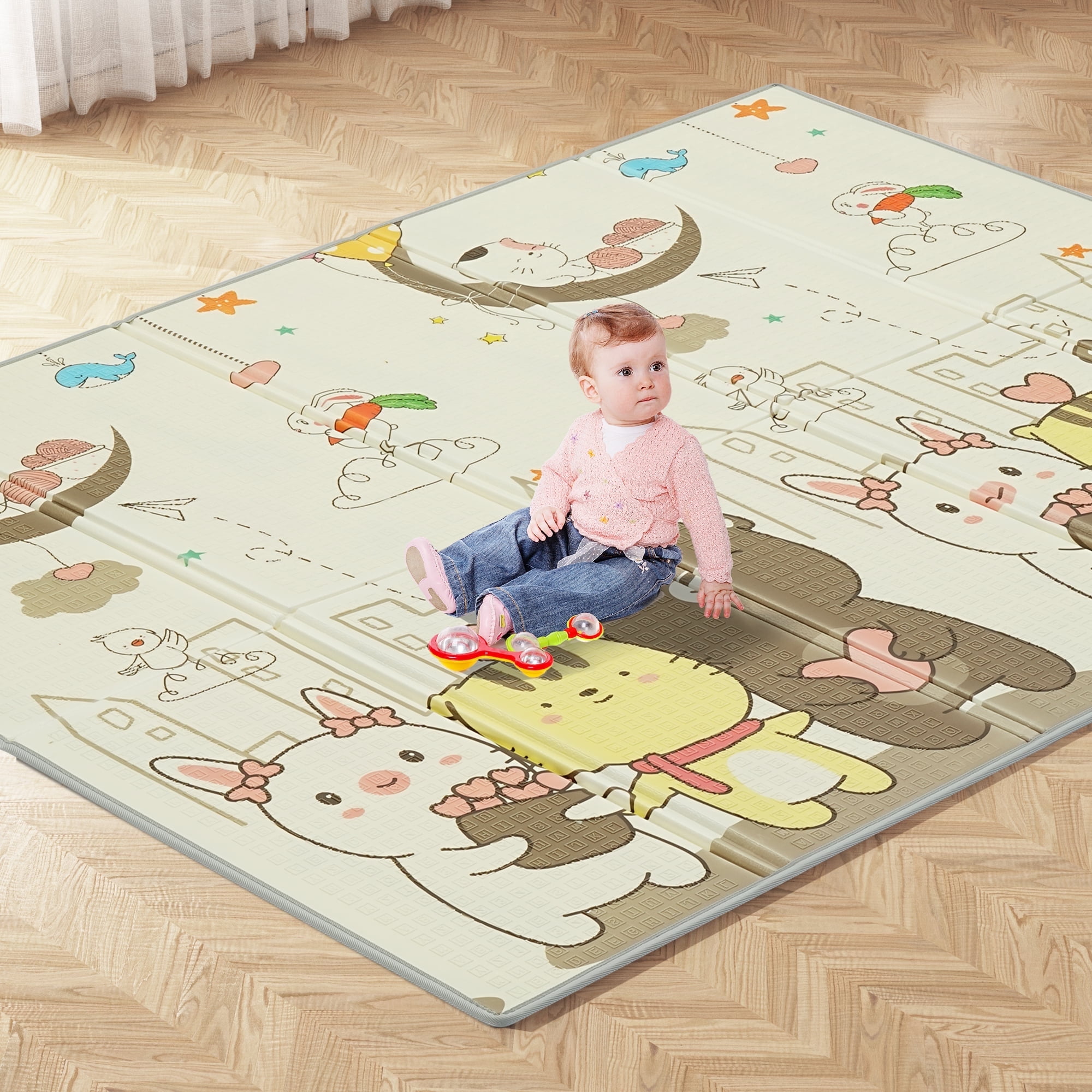 Ainfox 79"X59" Foldable Baby Play Mat, Non-Toxic Reversible Foam ...