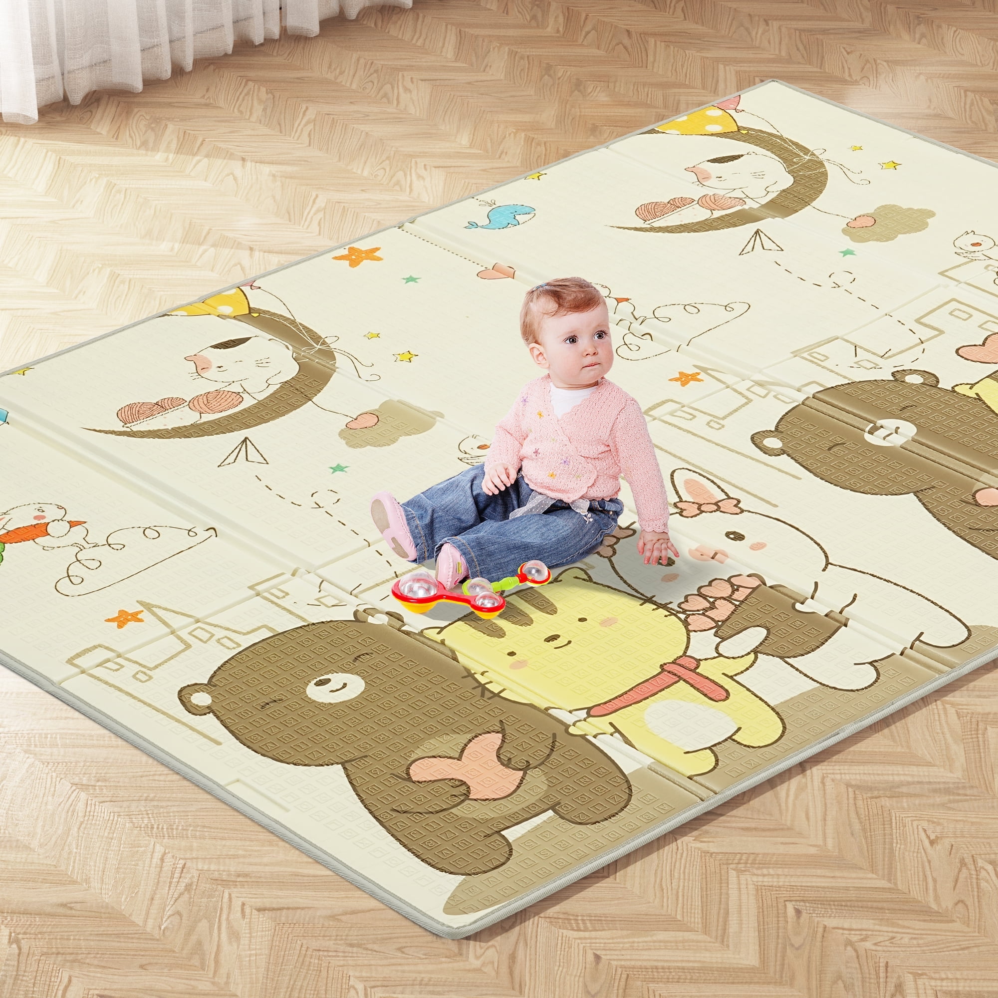 Ainfox 79"X59" Foldable Baby Play Mat, Non-Toxic Reversible Foam ...
