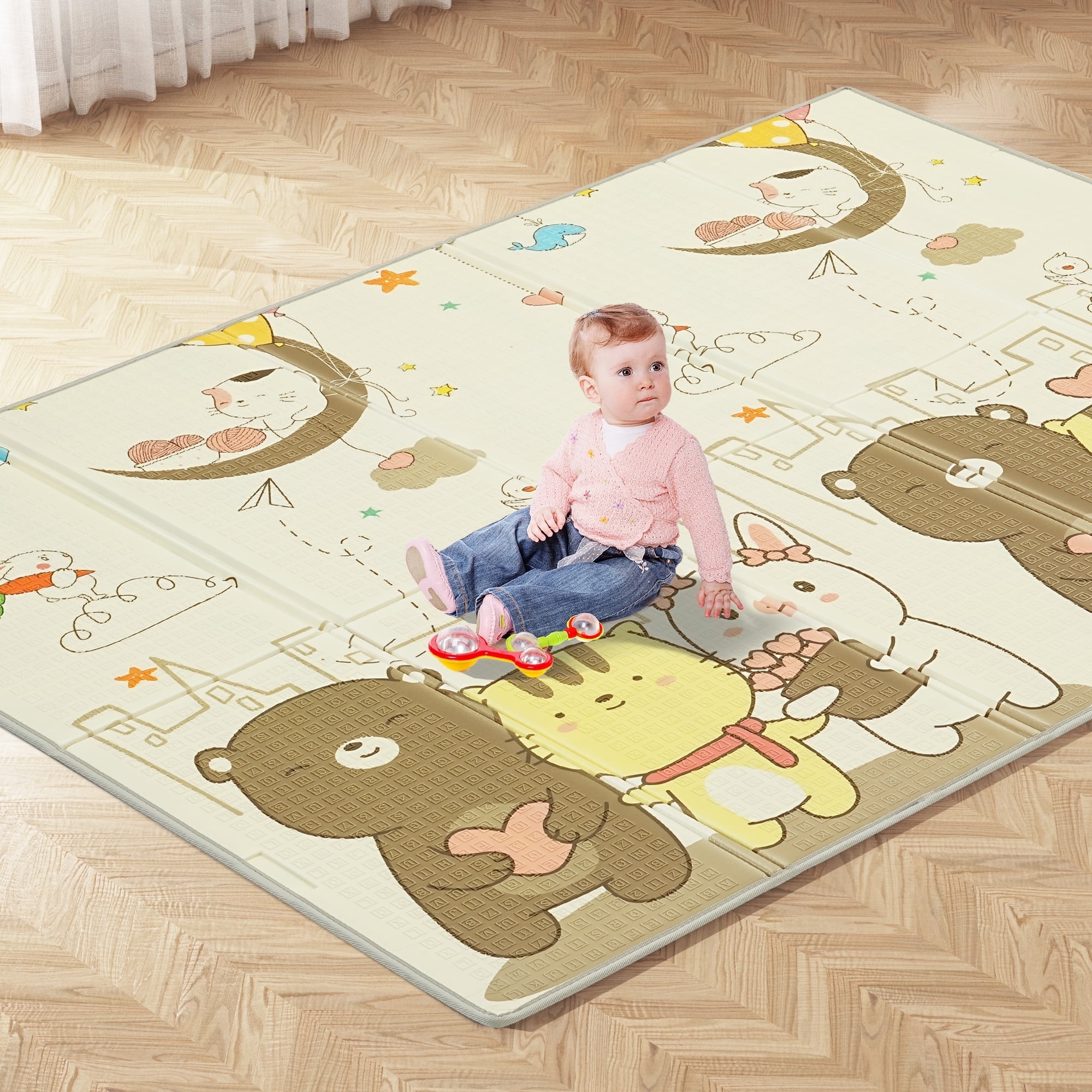 Ainfox 79"X59" Foldable Baby Play Mat, Non-Toxic Reversible Foam ...