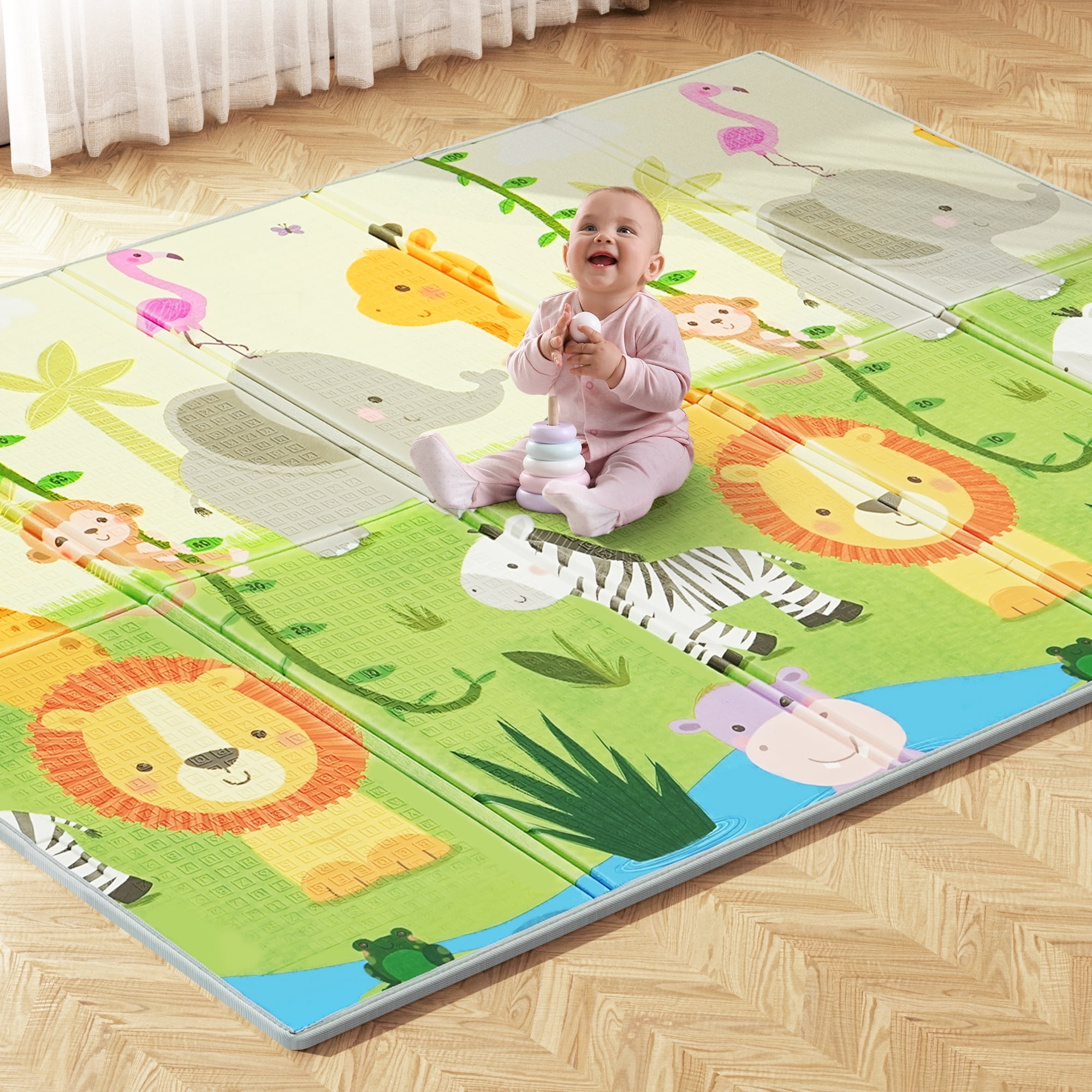 Ainfox 79"X59" Foldable Baby Play Mat, Non-Toxic Reversible Foam ...