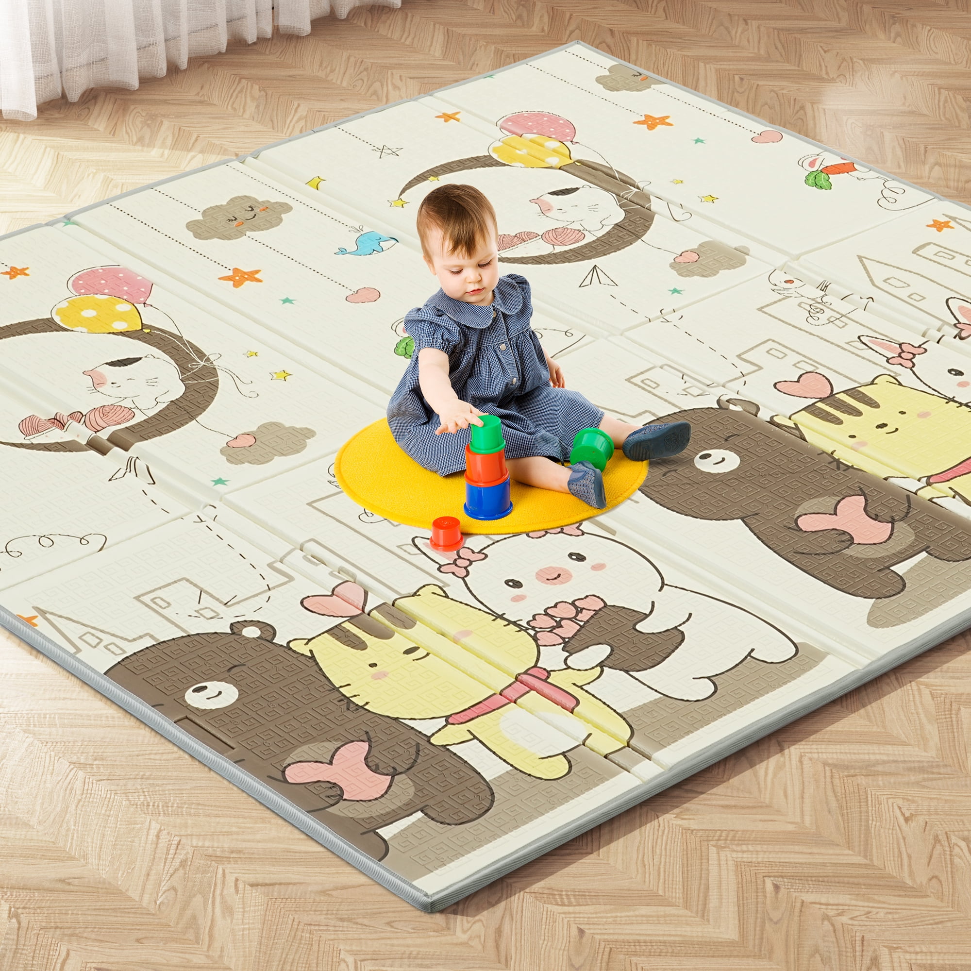 Ainfox 79"X71" Foldable Baby Play Mat, Non-Toxic Reversible Foam ...