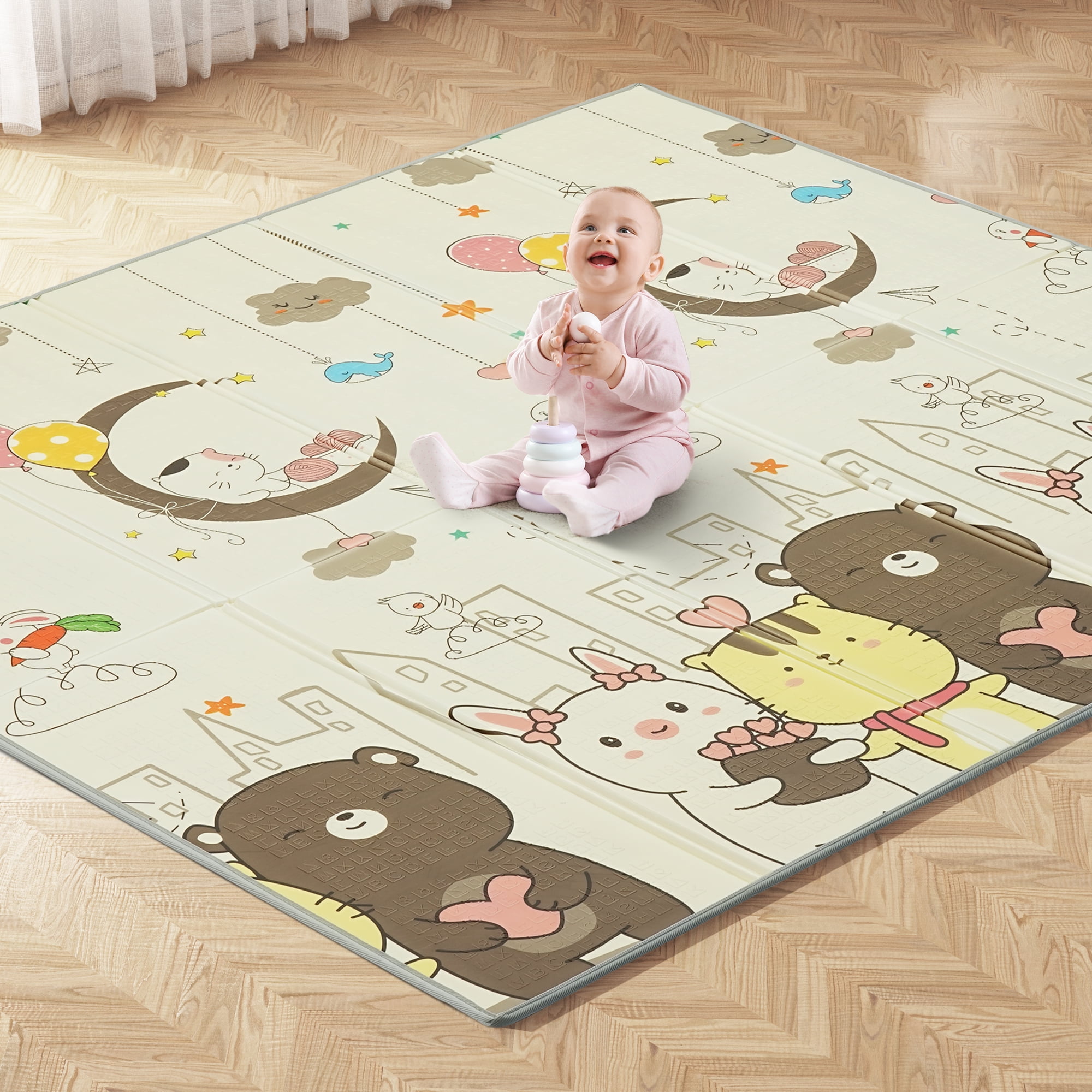 Ainfox 79"X71" Foldable Baby Play Mat, Non-Toxic Reversible Foam ...