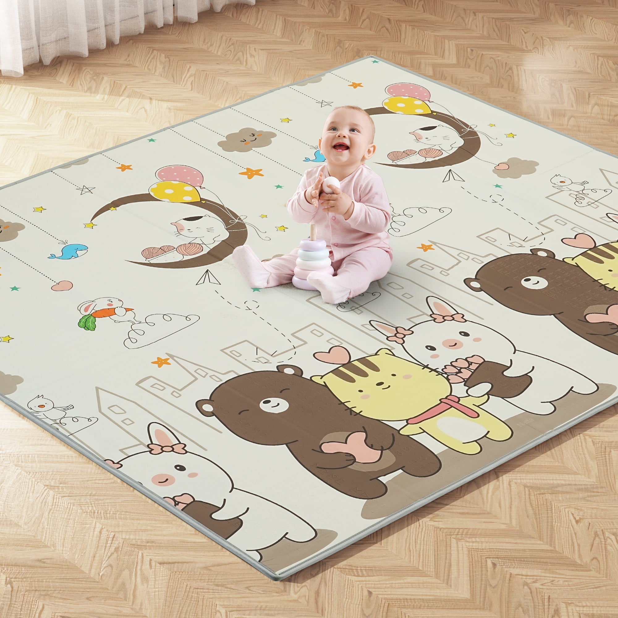 Ainfox 79"X71" Foldable Baby Play Mat, Non-Toxic Reversible Foam ...