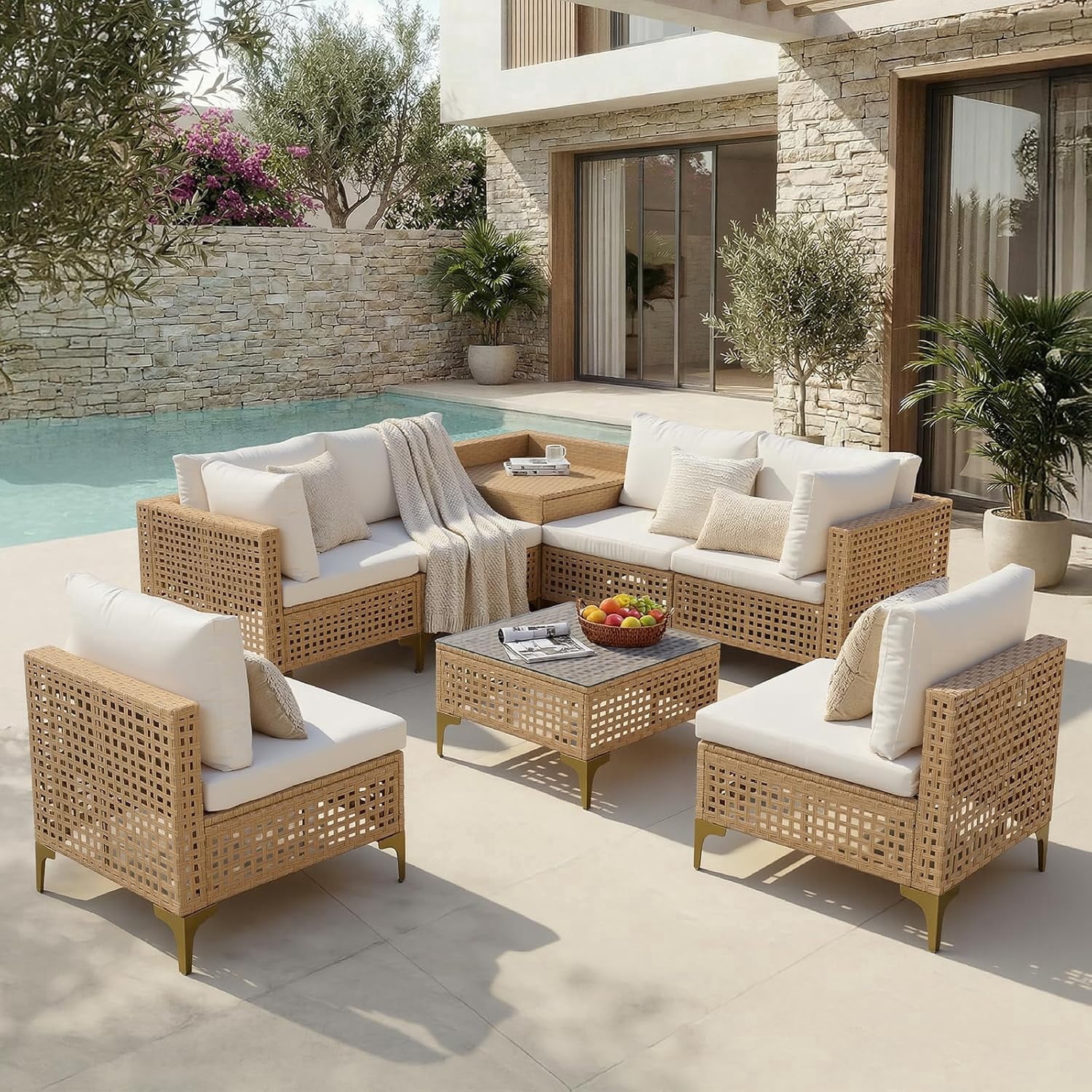 Ainfox 8-Piece Oversized Wicker Patio Furniture Set, UV-Resistant PE ...