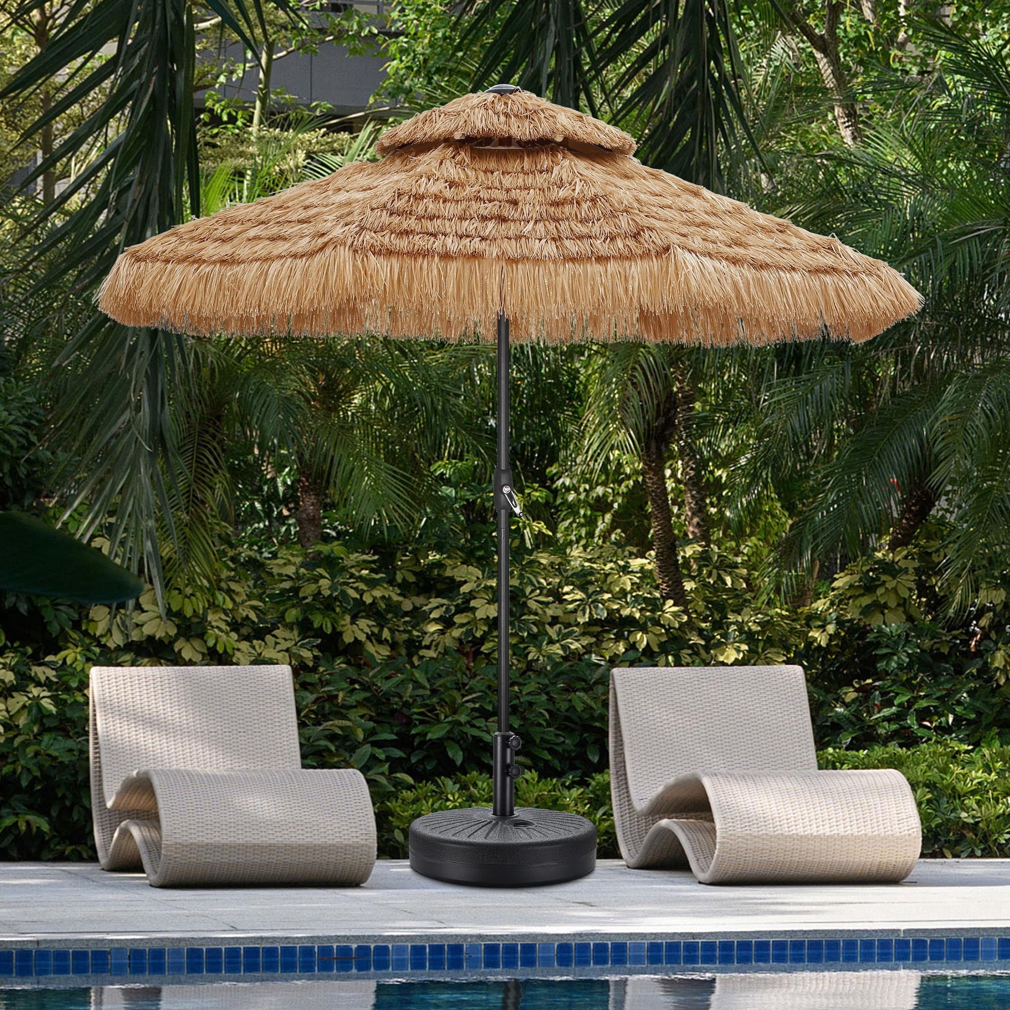 Ainfox 9ft Double Tiers Thatched Tiki Umbrella for Outdoor, Pool, Patio ...