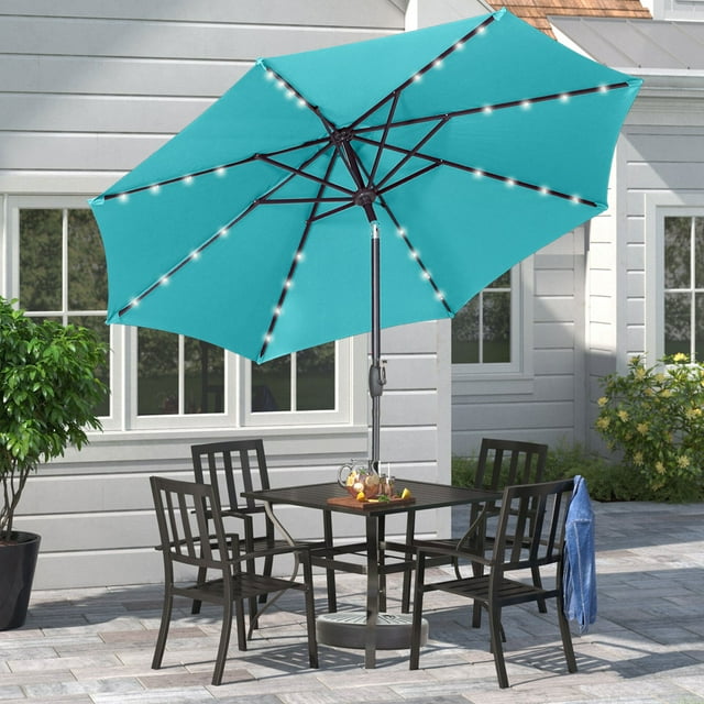Ainfox 9ft Patio Solar Umbrella with Solar Powered 32 LEDs(Blue ...
