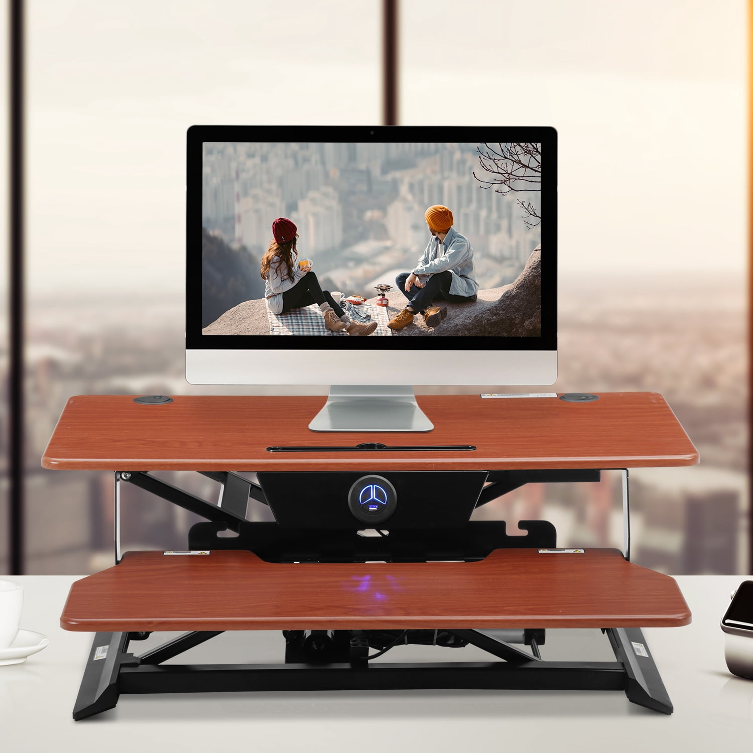 Ainfox Adjustable Height Double Tier Desk with Top table and Below ...