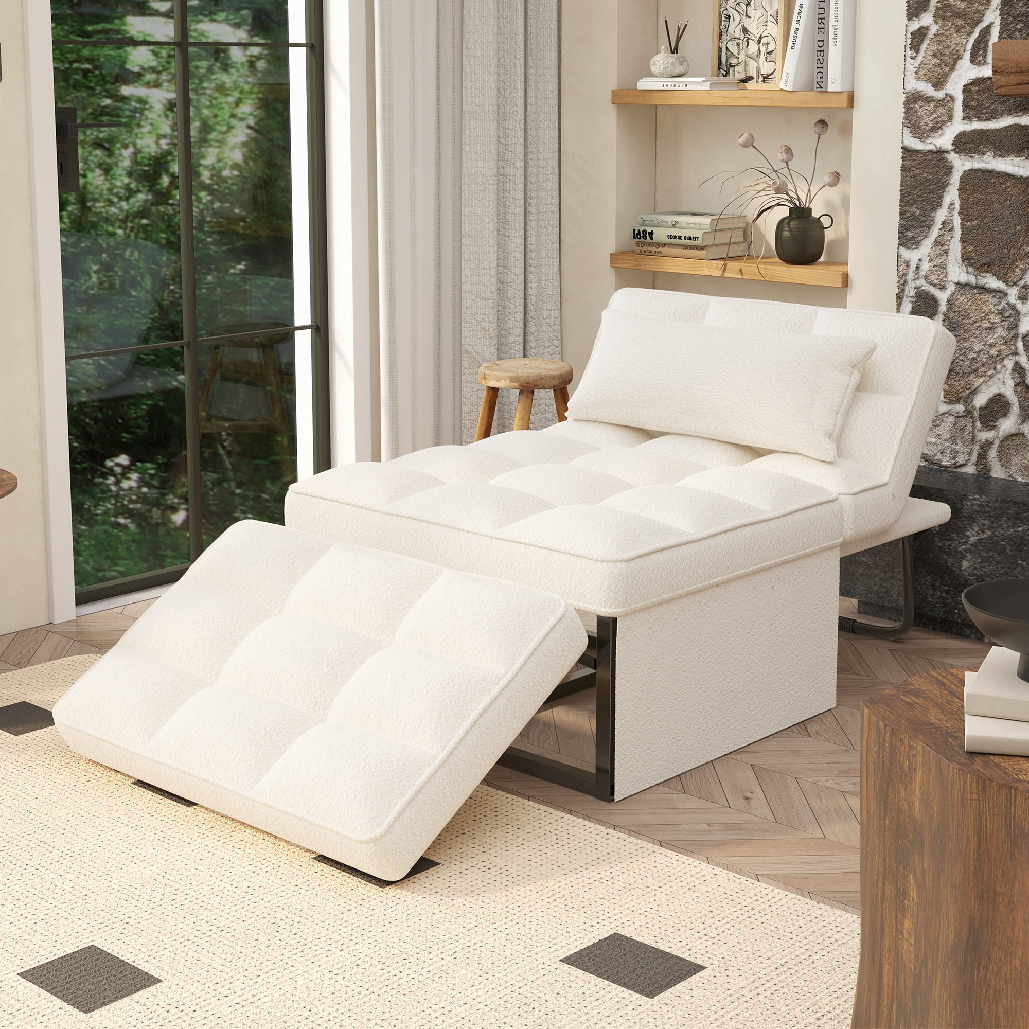 Ainfox Ottoman Chair Lounger Bed, 4 in 1 Convertible Single Sofa Couch Futon Bed, 71''L x 34''W ...