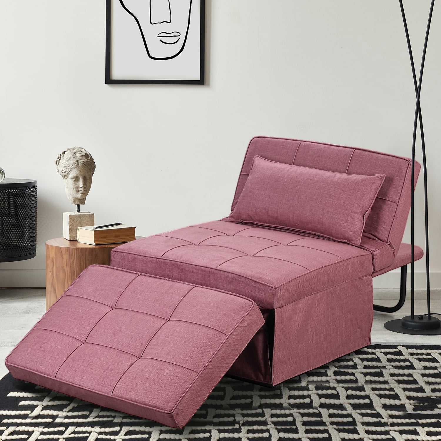 Ainfox Ottoman Chair Lounger Bed，4 in 1 Convertible Single Sofa Couch ...