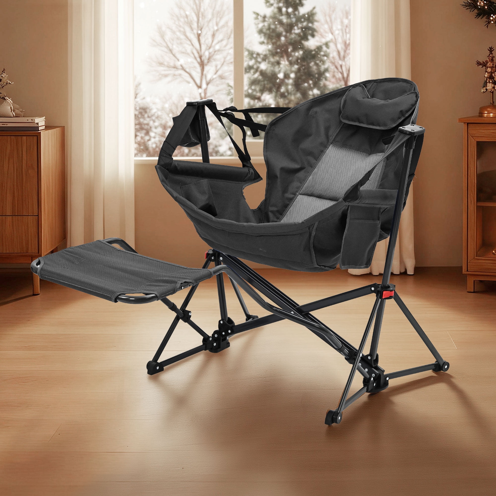 Ainfox Foldable Portable Rocking Camping Chairs with Footrest,Cup ...