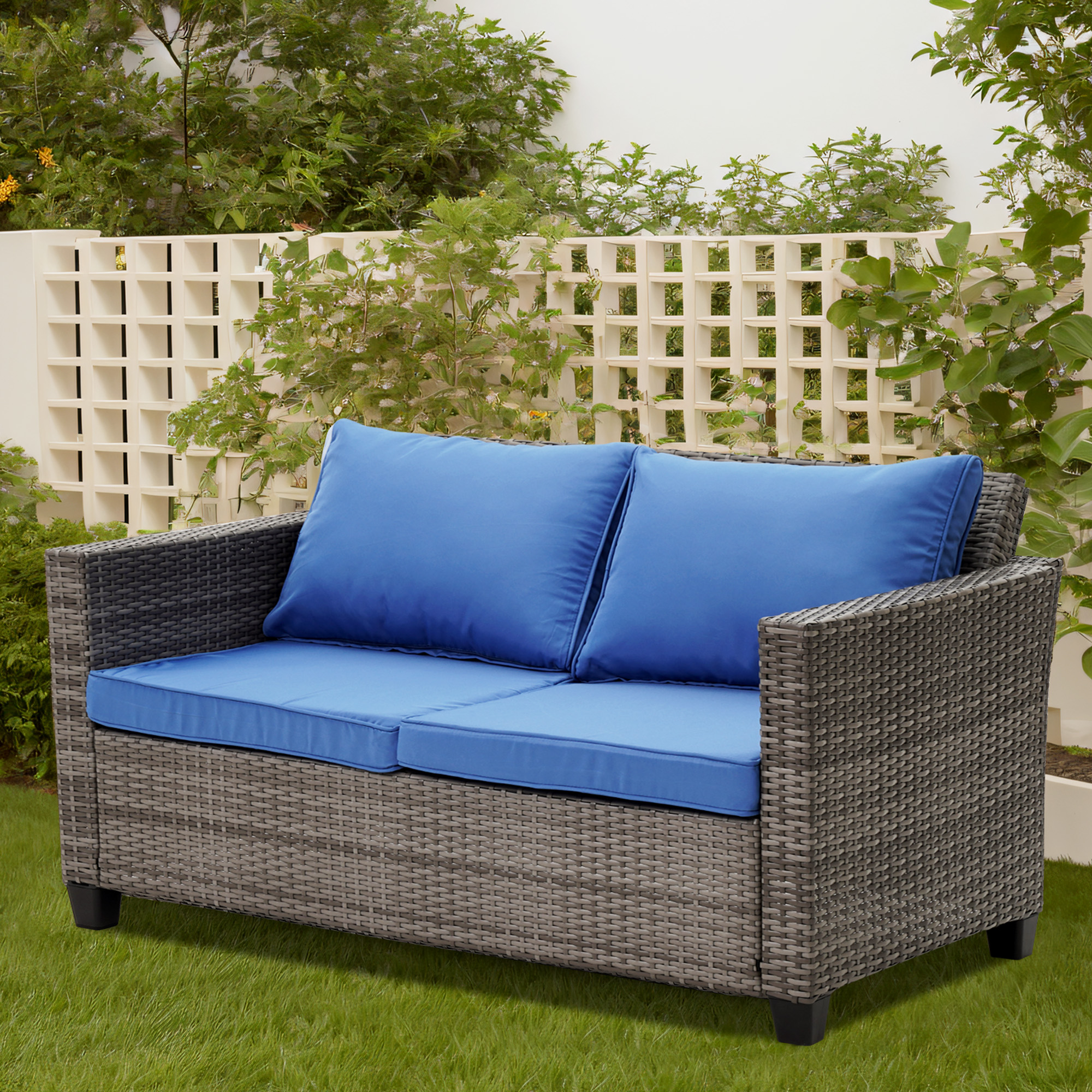 Flash Furniture Light Gray Faux Rattan Loveseat with All-Weather Light ...