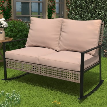 Craftian All-Weather Wicker Outdoor Loveseat with Soft Cushion, 2-Seat ...