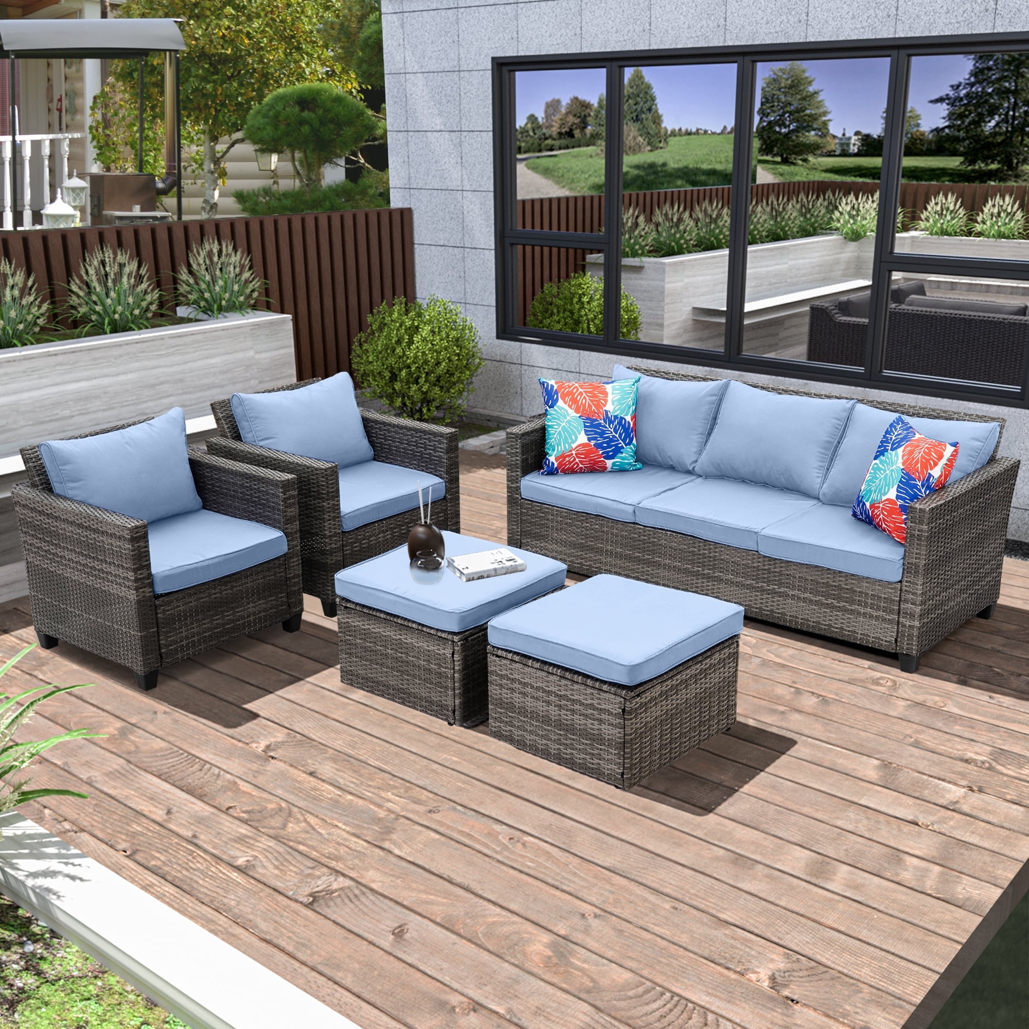 Ainfox Outdoor Patio Furniture Seating Set, 5 Pieces Sectional ...