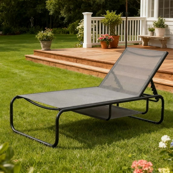 Ainfox Patio Chaise Lounge Chair with Hidden Storage, Outdoor Pool ...
