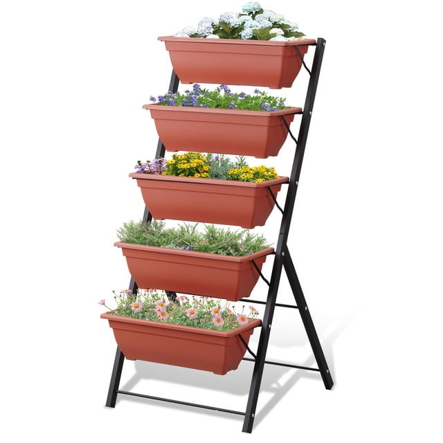 Ainfox 5-Tier Large Elevated Planting Patio Vertical Garden Bed - Brown ...
