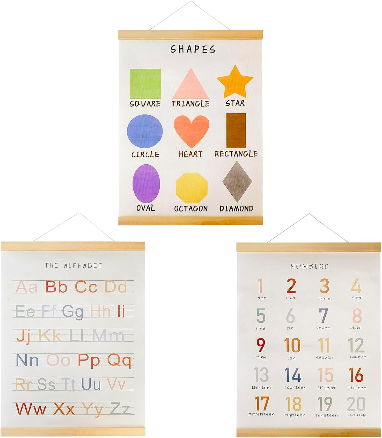 Aingg 4pcs Alphabet Numbers Geometry Wall Hanging Poster Decor, ABC 123 ...