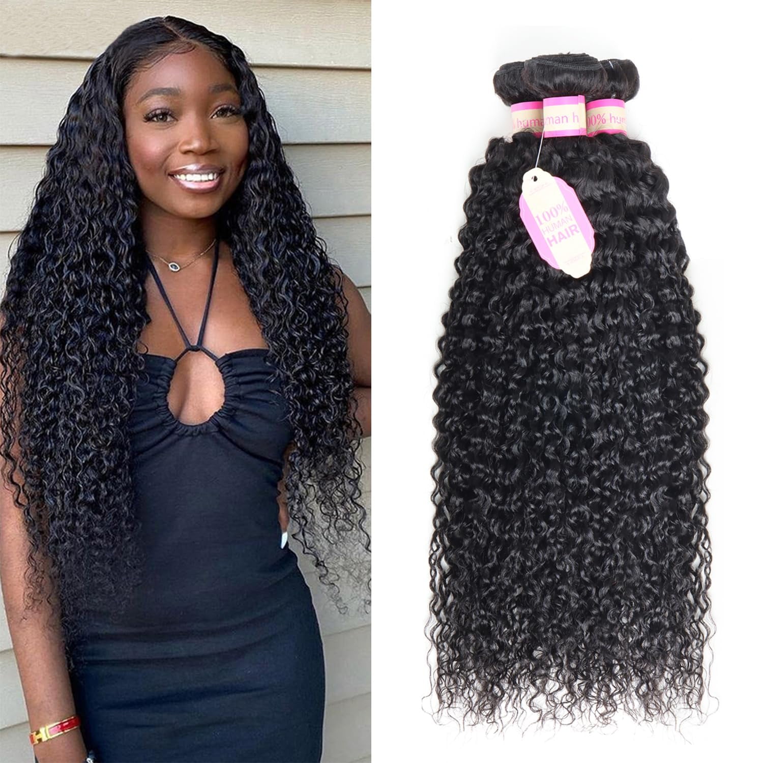 Ainimiu Jerry Curly Wave Brazilian Virgin Human Hair Weave 3 Bundles ...