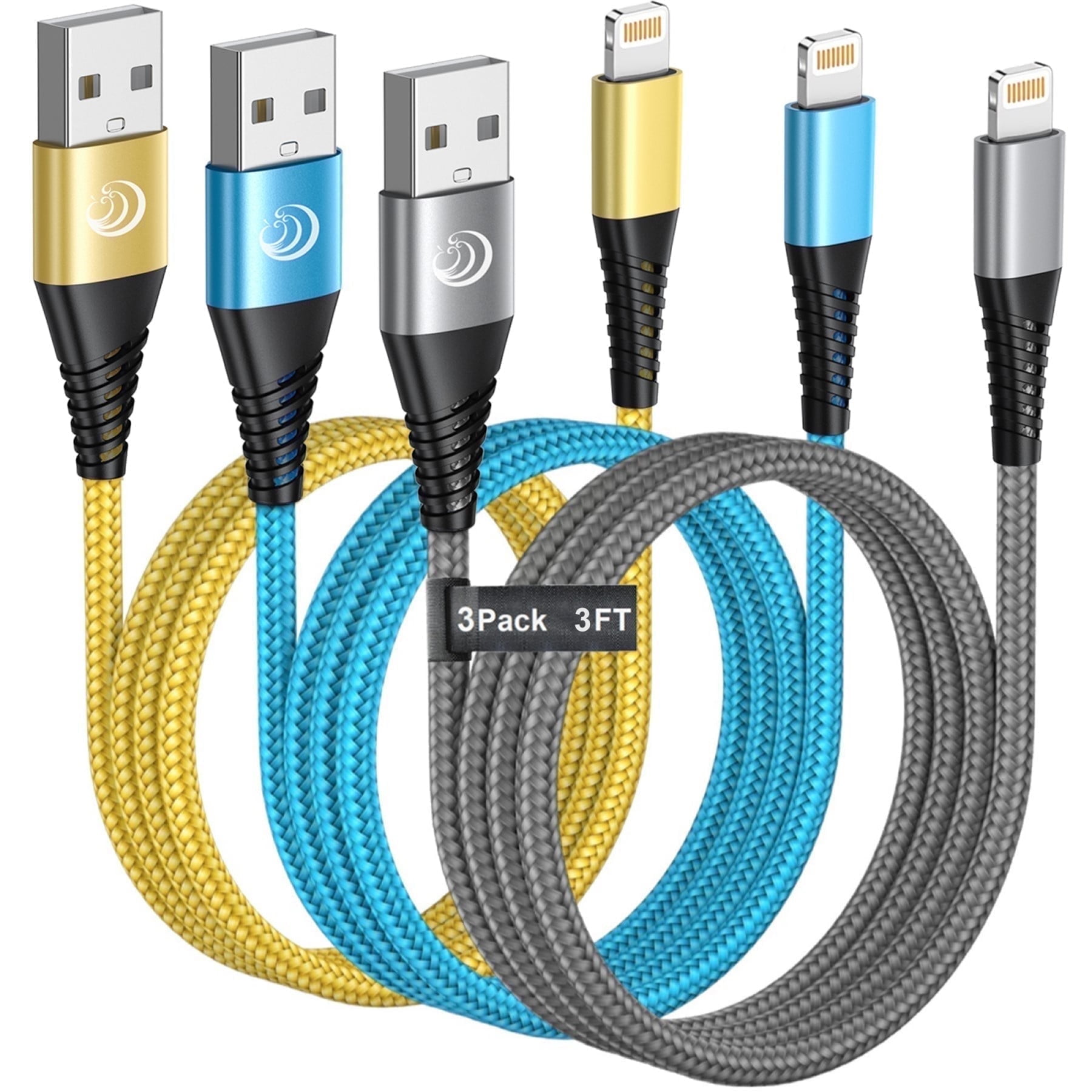 Aioneus 3 Pack 3ft Nylon Braided Fast Charging Lightning Cable ...