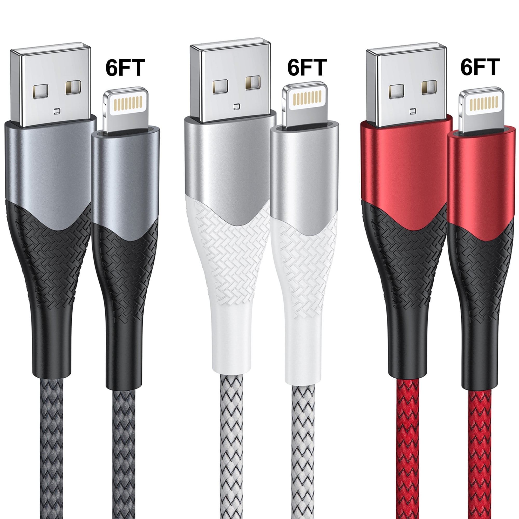 Aioneus iPhone Charger Cable 6ft 3 Pack, Nylon Braided, Fast Charging ...