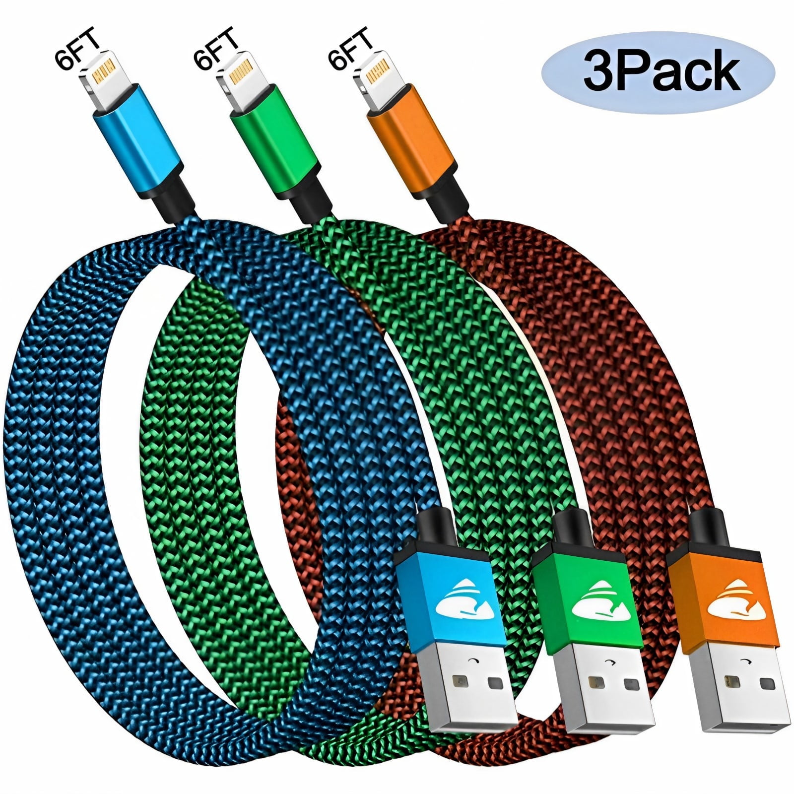 Aioneus 6FT 3Pack Nylon Braided 3A Fast Charging Cables for iPhone 14 ...