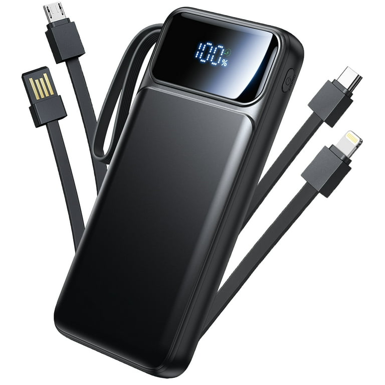 Aioneus Portable Charger 10000mAh Power Bank with Built in Cable 22.5W Output 18W Input Fast Charging Battery Pack for iPhone Samsung