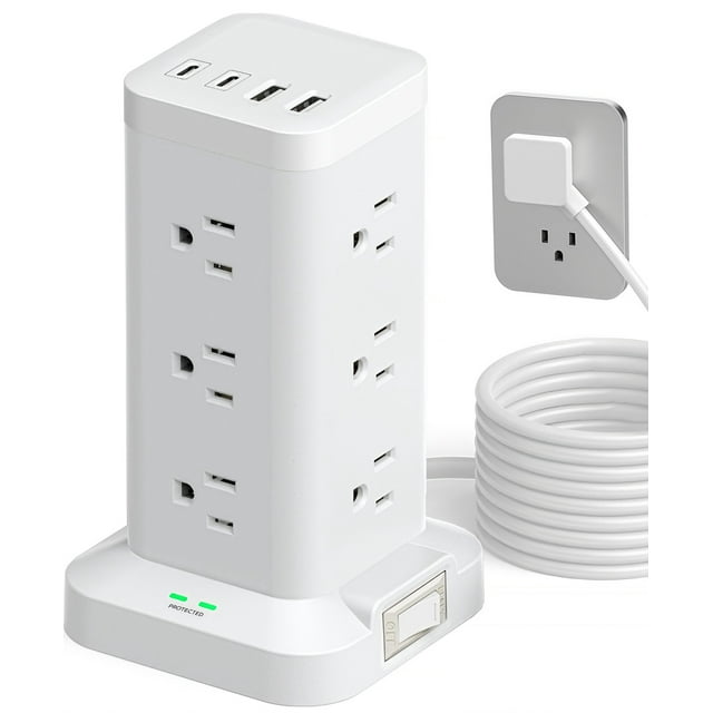 Aioneus Surge Protector Power Strip Tower 12 Outlets with 4 USB Ports ...