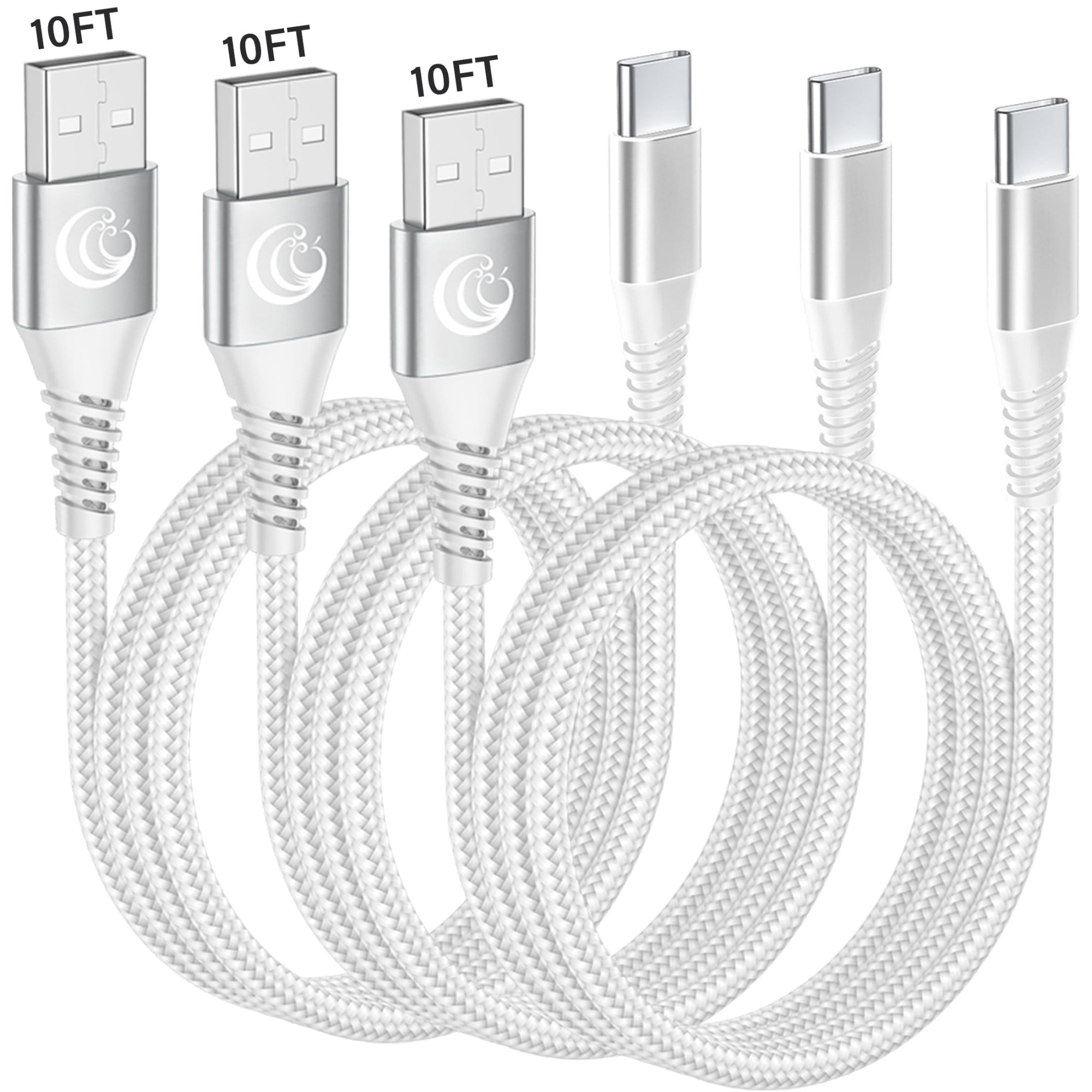 Aioneus 10ft USB C Cable 3 Pack, 3A Fast Charge, Nylon Braided, for ...