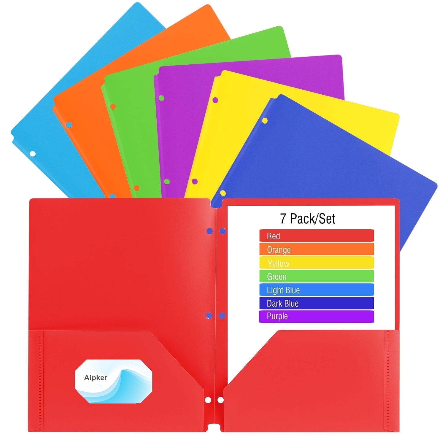 7 Colorful Plastic Folders with 2 Pockets and 3 Holes – Two Pocket ...