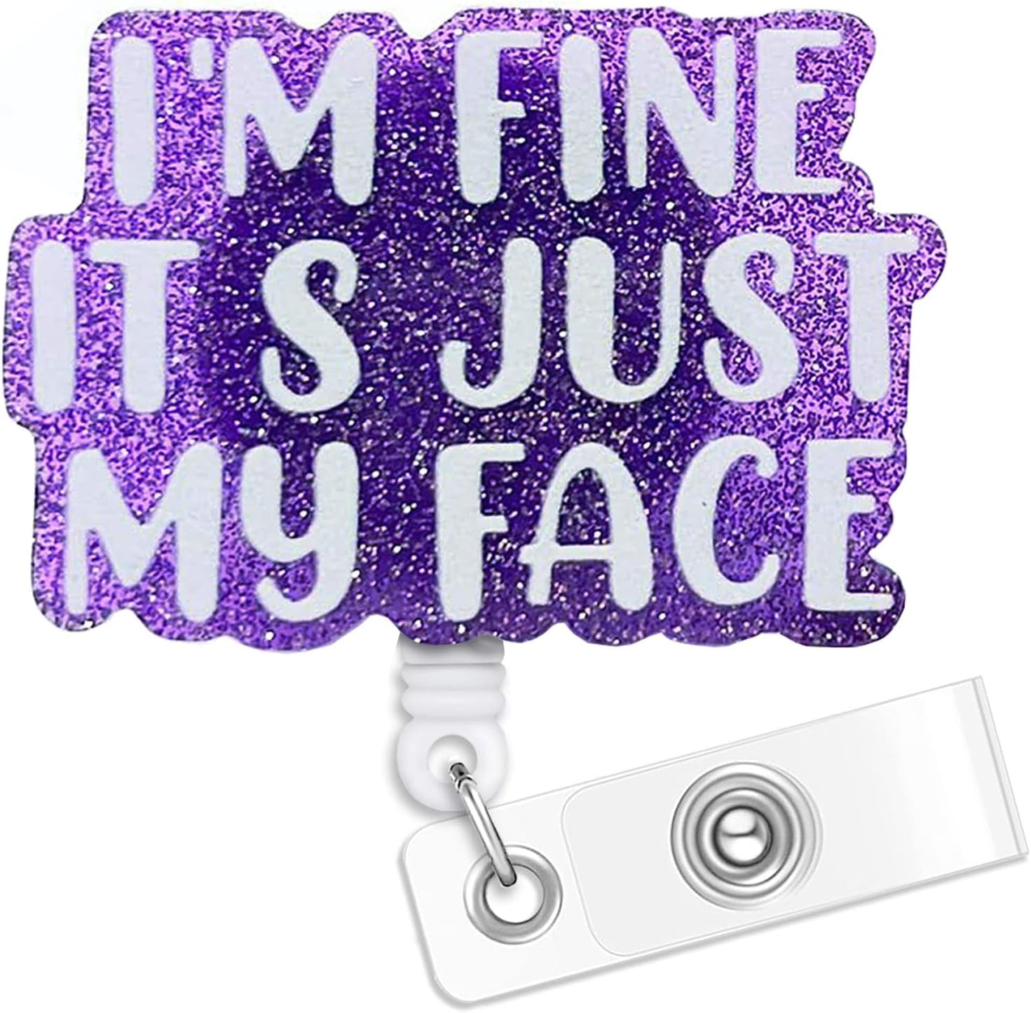 Aippl I'm Fine It's Just My Face Badge Badge Reel Holder Retractable with ID Clip for Nurse ...