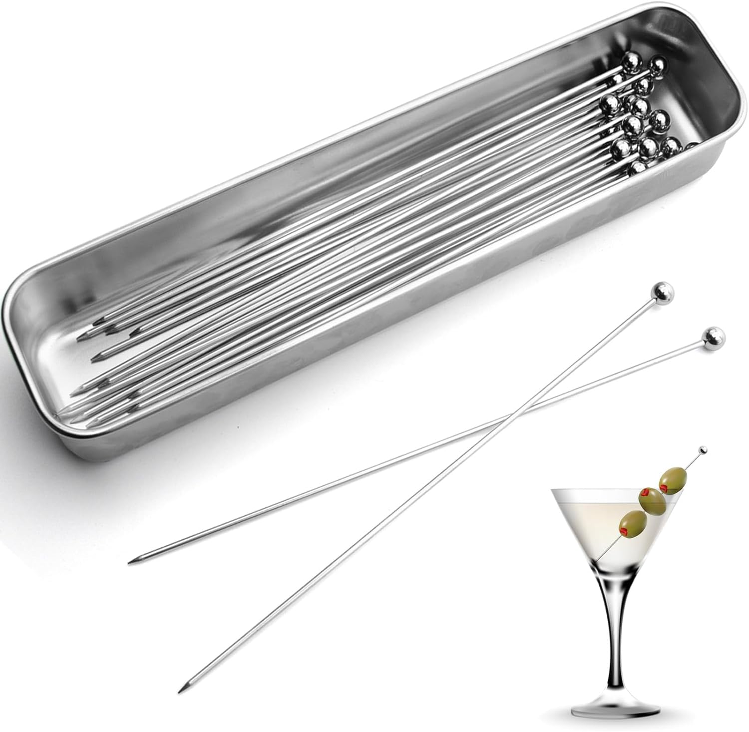 Aippl Metal Cocktail Picks, 8 Inch Stainless Steel Cocktail Picks 15PCS ...