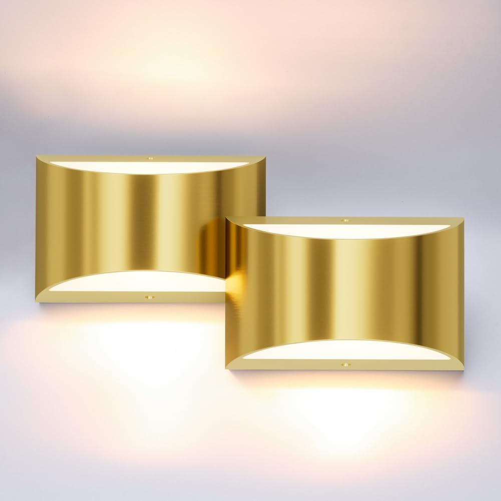 Aipsun 2 Pack Brushed Gold Wall Sconce Indoor Wall Lights Hardwired Up ...