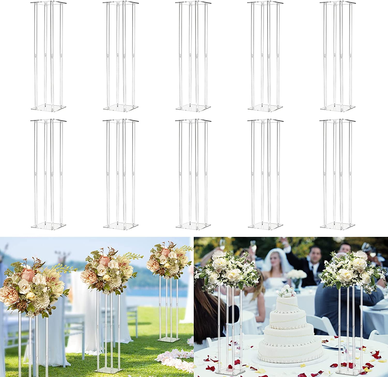Aiqidi 10Pcs Clear Acrylic Vases Wedding Centerpieces 35.5" Tall Column ...