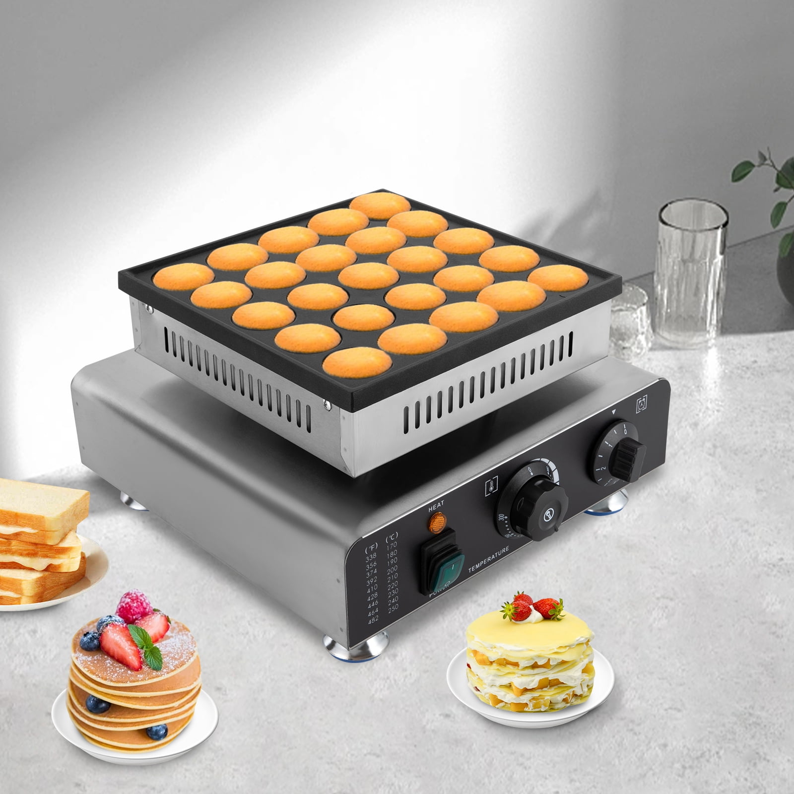 Aiqidi 110V 25-Hole Mini Dutch Pancake Maker 50-300℃ Commercial Non ...