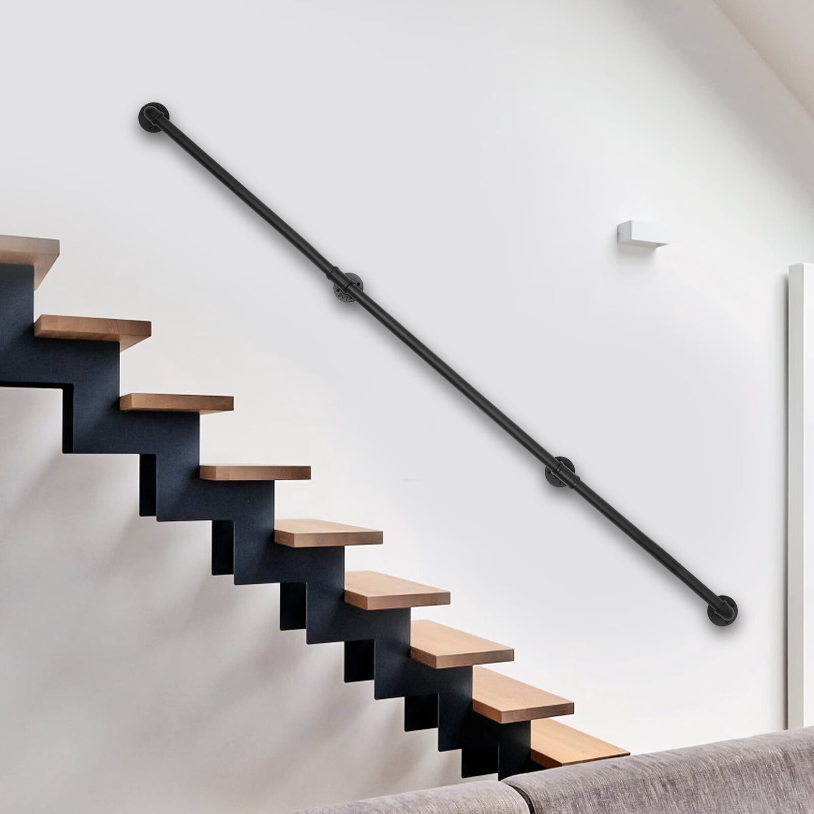 Aiqidi 12 FT Stair Handrail 3 Section Indoor Outdoor Wrought Iron ...