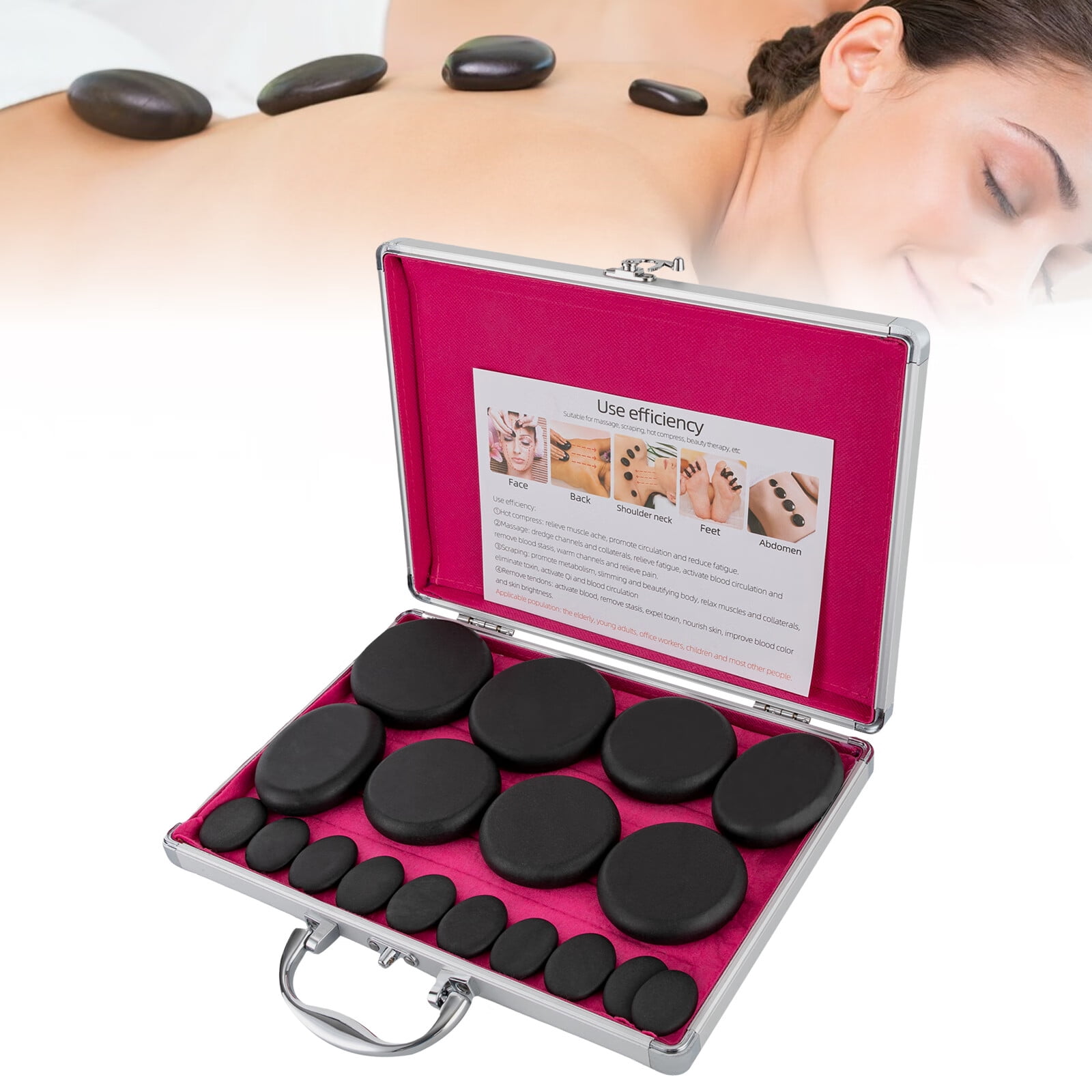 Aiqidi 16pcs Natural Basalt Hot Stones Set Portable Hot Rocks Massage