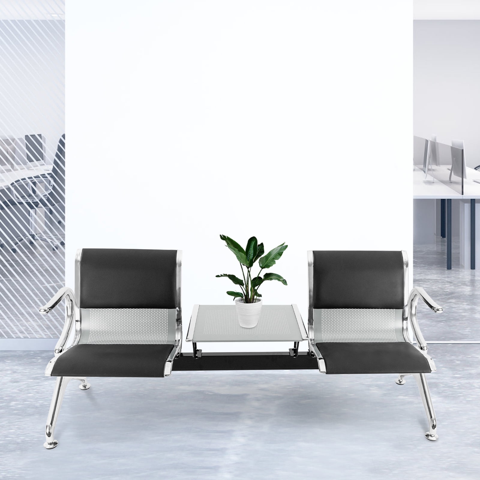 Aiqidi 2-Seat Waiting Room Chair with Table and Arms, Airport Reception ...