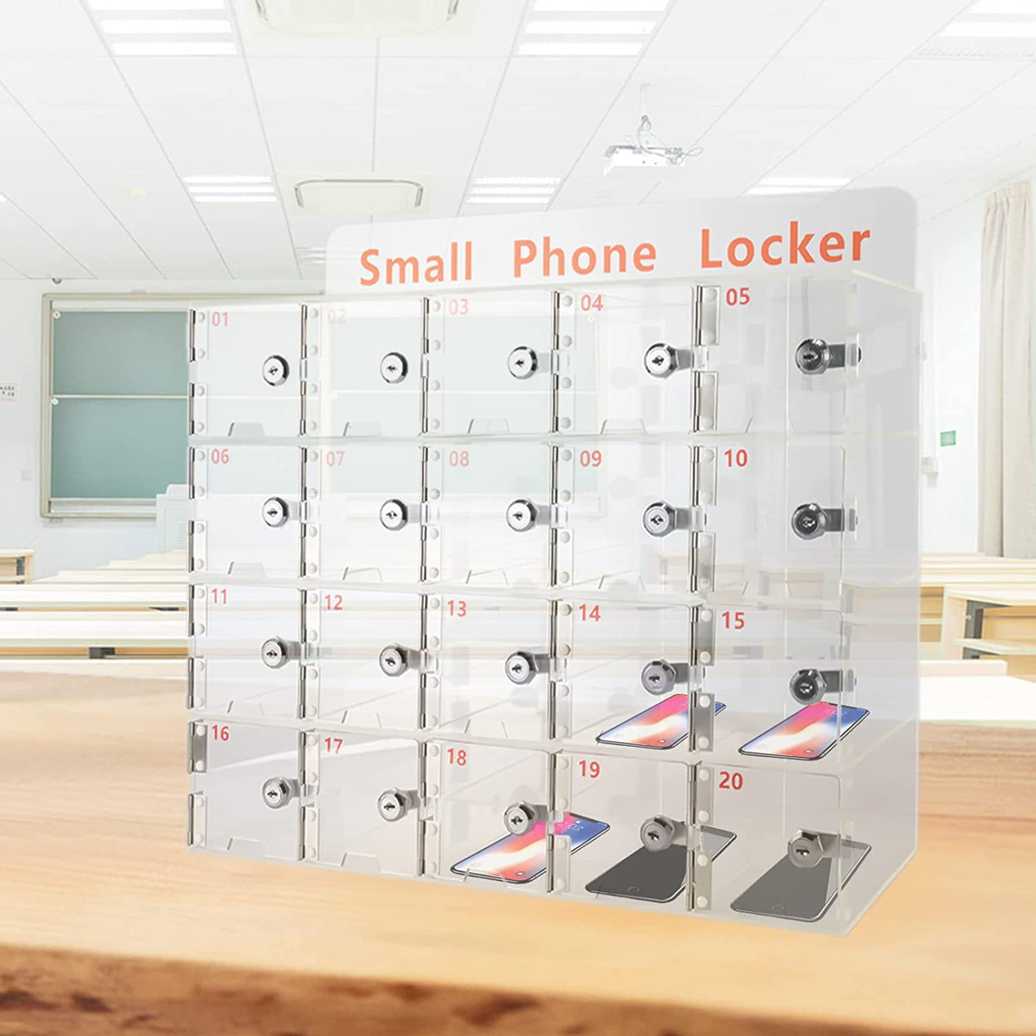 Aiqidi 20 Slots Cellphone Locker Cell Phone Storage Box Acrylic Clear ...