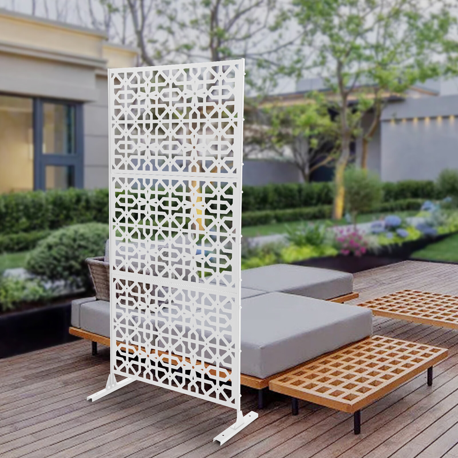 Aiqidi 3*6Ft Metal Privacy Screen White Indoor Outdoor Decorative ...