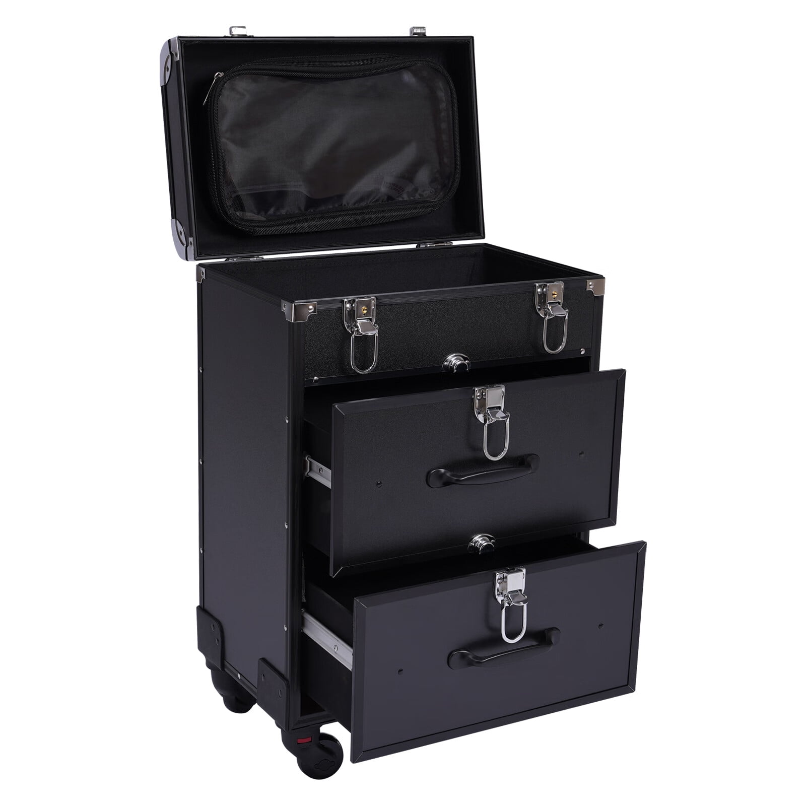 Aiqidi 3 Layers Rolling Makeup Train Case Lockable Travel Cosmetic ...