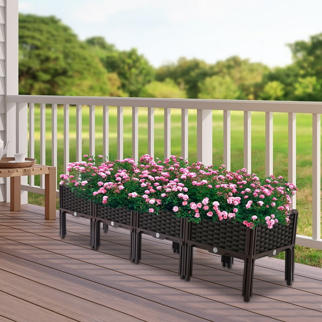 Aiqidi 4Pcs Raised Garden Beds Large Capacity Elevated Plastic Flowers ...