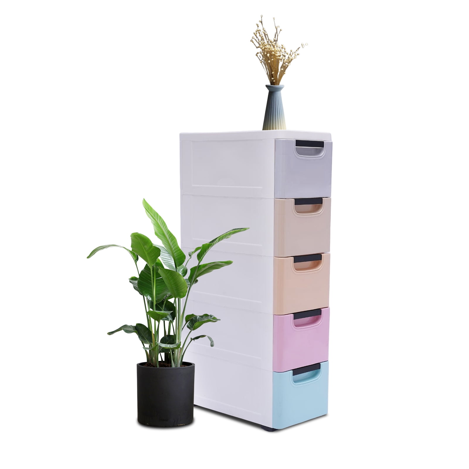 Aiqidi 5 Drawers Plastic Drawers Dresser Colorful Clothes Storage ...