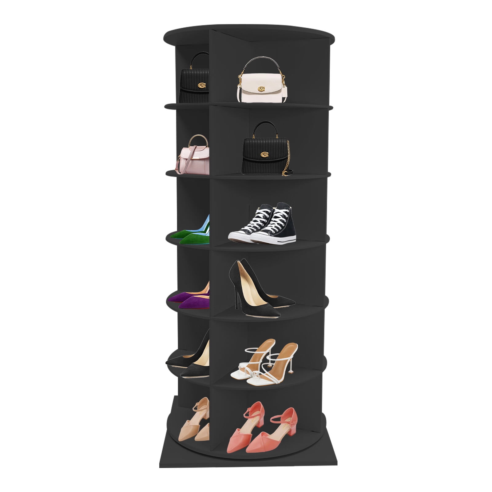 Aiqidi 6-Tiers Rotating Shoe Rack Tower Freestanding Wood Shoe Storage ...