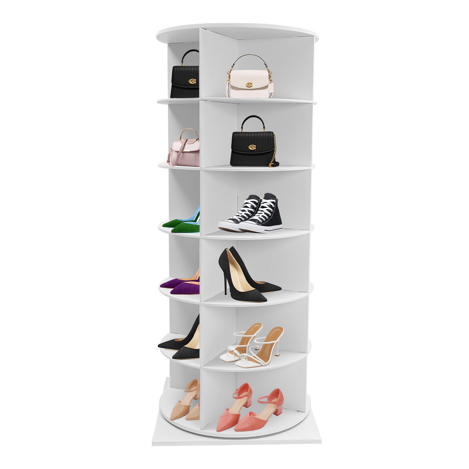 Aiqidi 6-Tiers Rotating Shoe Rack Tower Freestanding Wood Shoe Storage ...