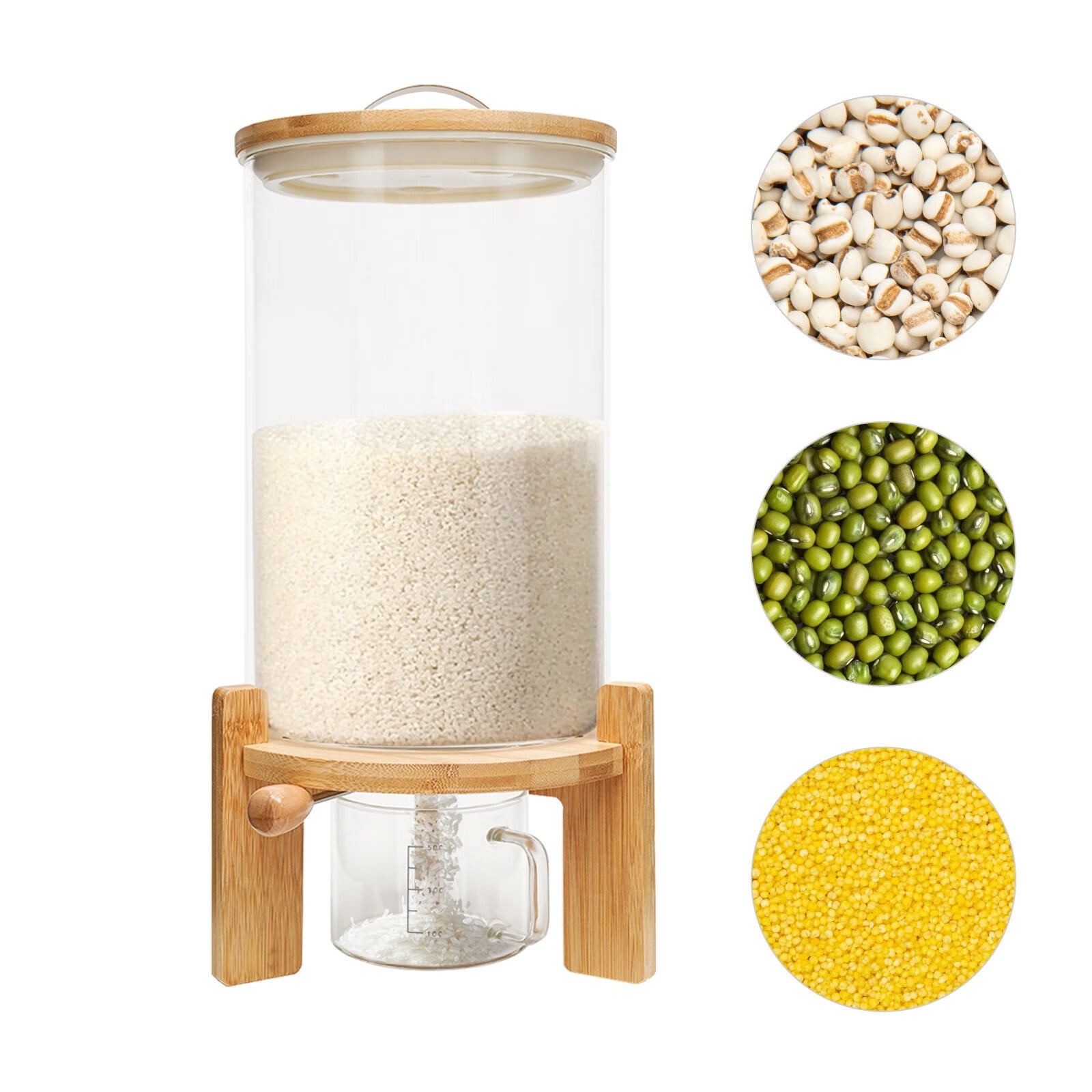 Aiqidi 7.5L Cereal Dispenser Grain Bean Rice Flour Glass Tank Canister ...