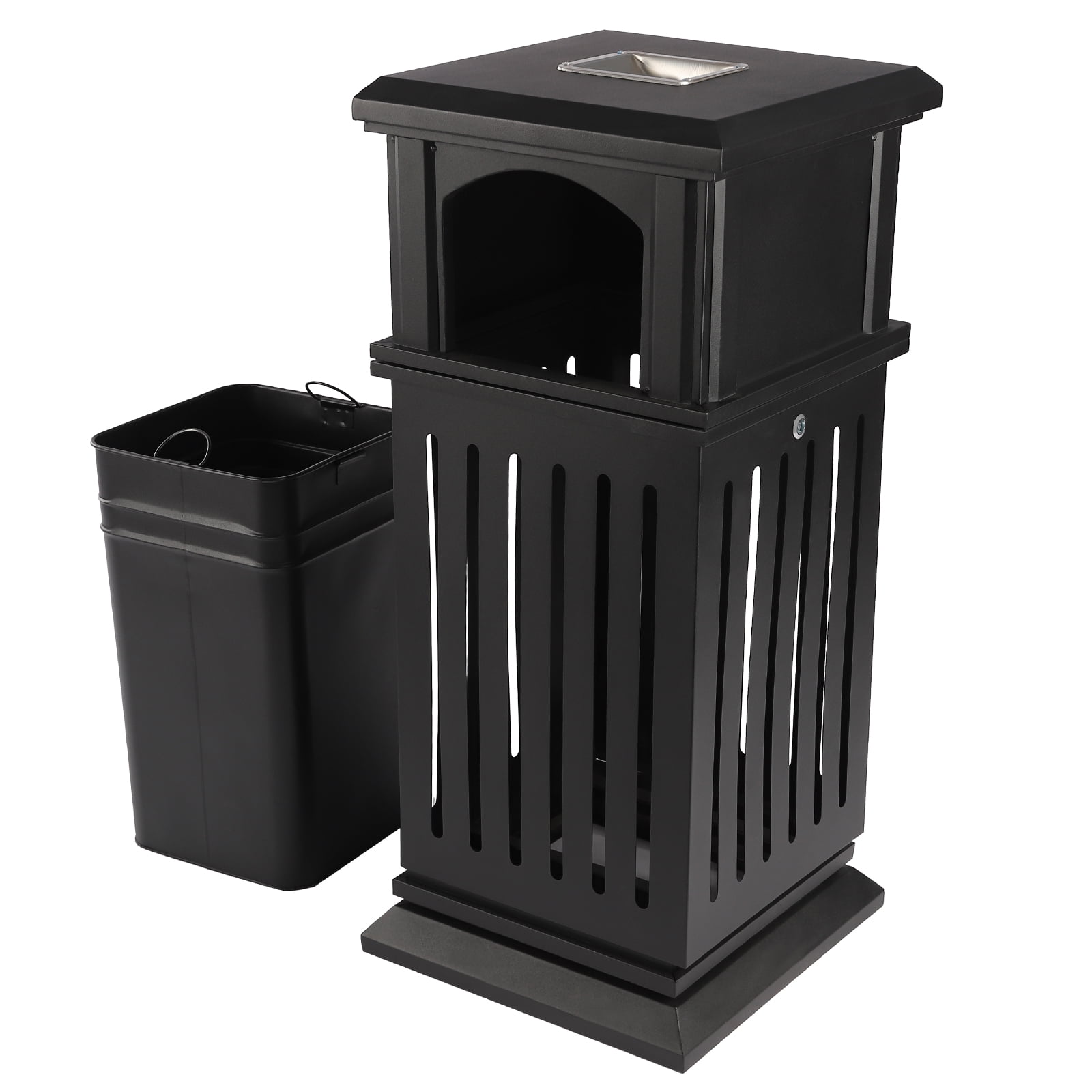 Aiqidi 8.8 Gallon Trash Can, Black, Outdoor Garbage Bin with Locking ...