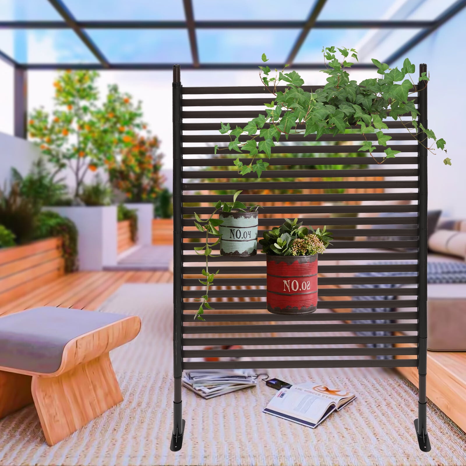 Aiqidi Freestanding Outdoor Privacy Screens Metal Slatted Decorative ...